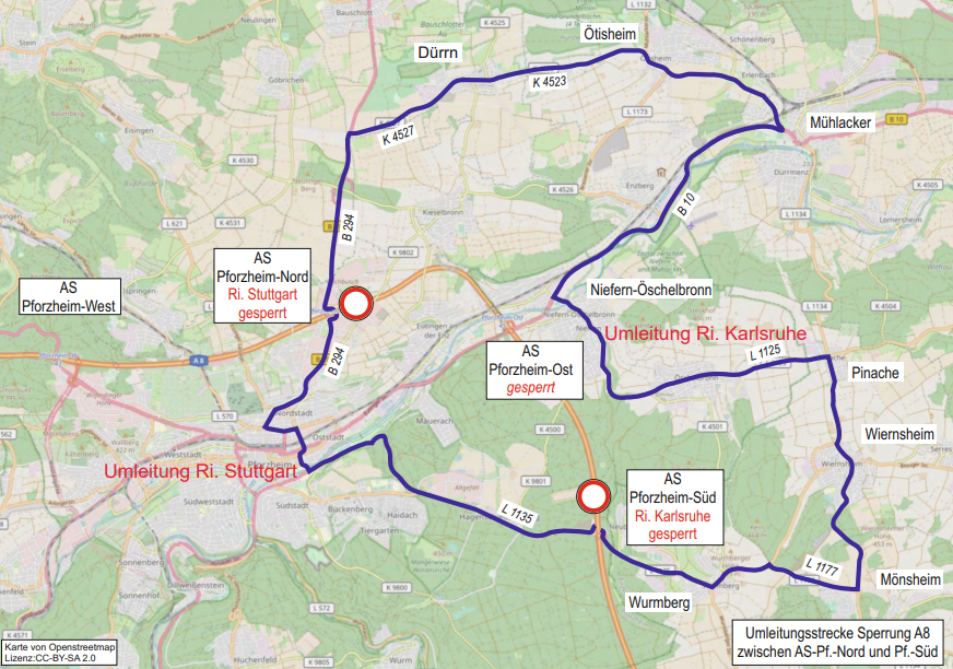 Sechsspuriger Ausbau der A8: Nächste Vollsperrung zwischen Pforzheim-Süd und Pforzheim-Nord im ...